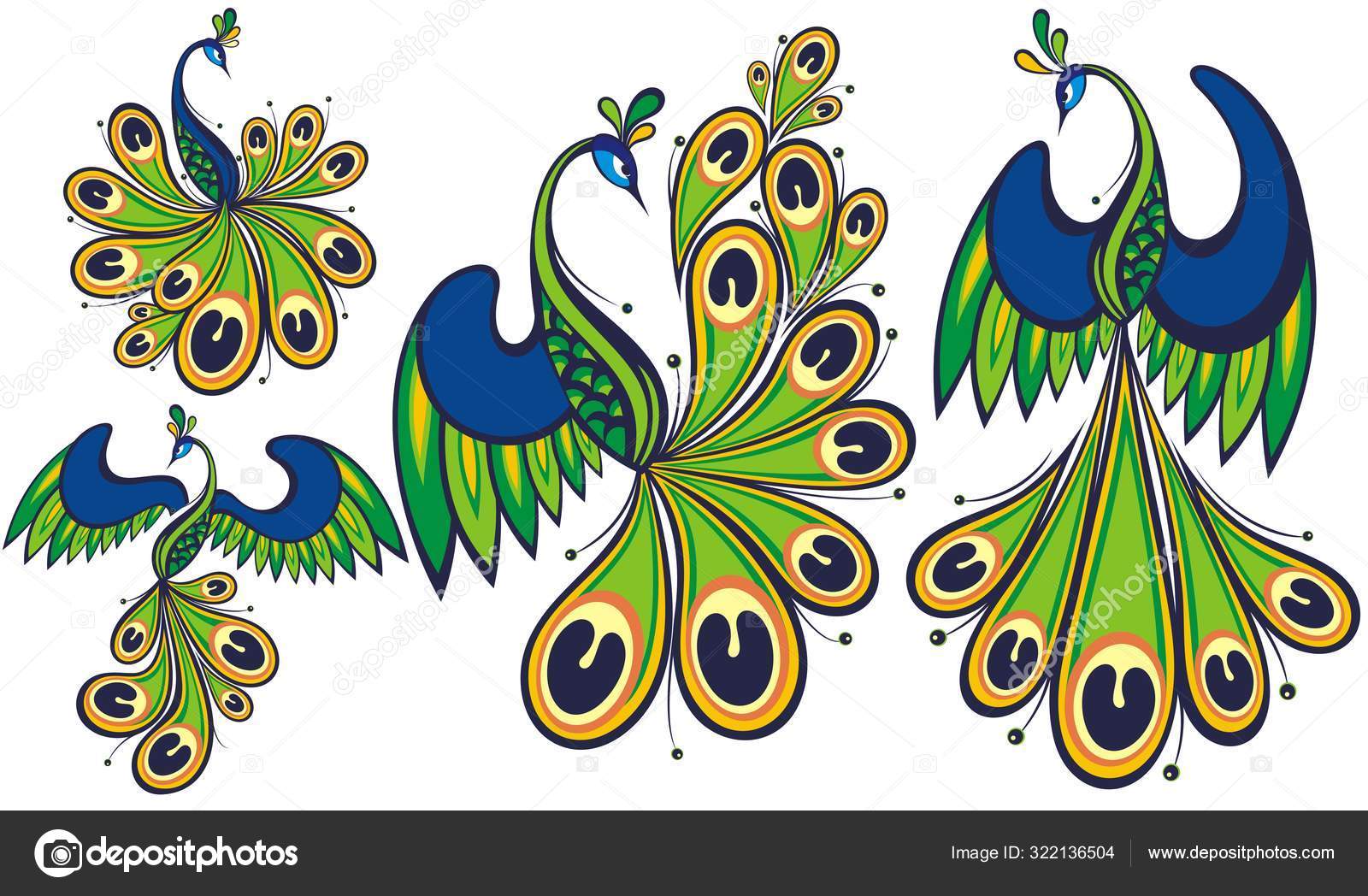 Pavos Reales Conjunto Vector Pavo Real Logo Ave Vector de stock por ...