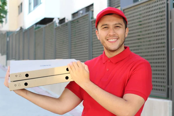 Pizza Delivery Worker Urban Background — Stock Photo © albejor2002 ...