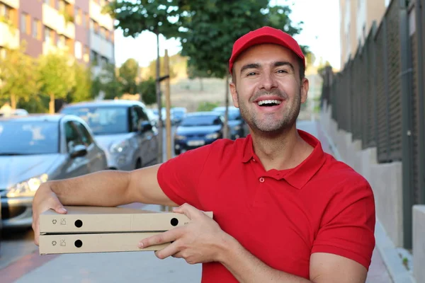 Pizza Delivery Worker Urban Background — Stock Photo © albejor2002 ...