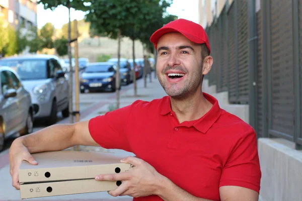 Pizza Delivery Worker Urban Background — Stock Photo © albejor2002 ...