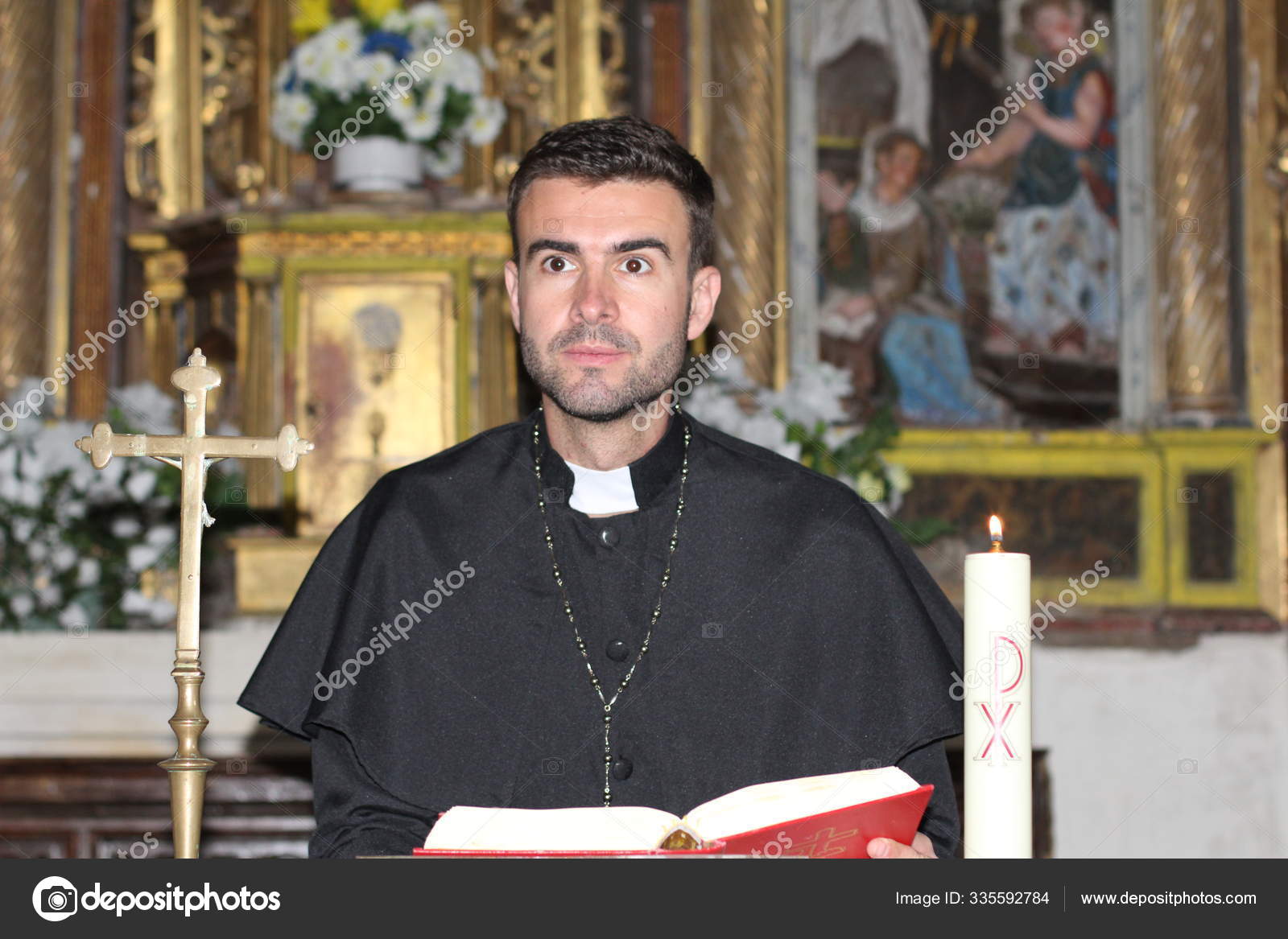 Close Portrait Handsome Young Priest Church — Stock Photo © albejor2002 ...