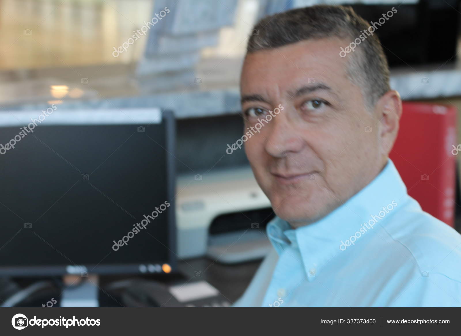 Portrait Middle Aged Manager Office Interior — Stock Photo ...