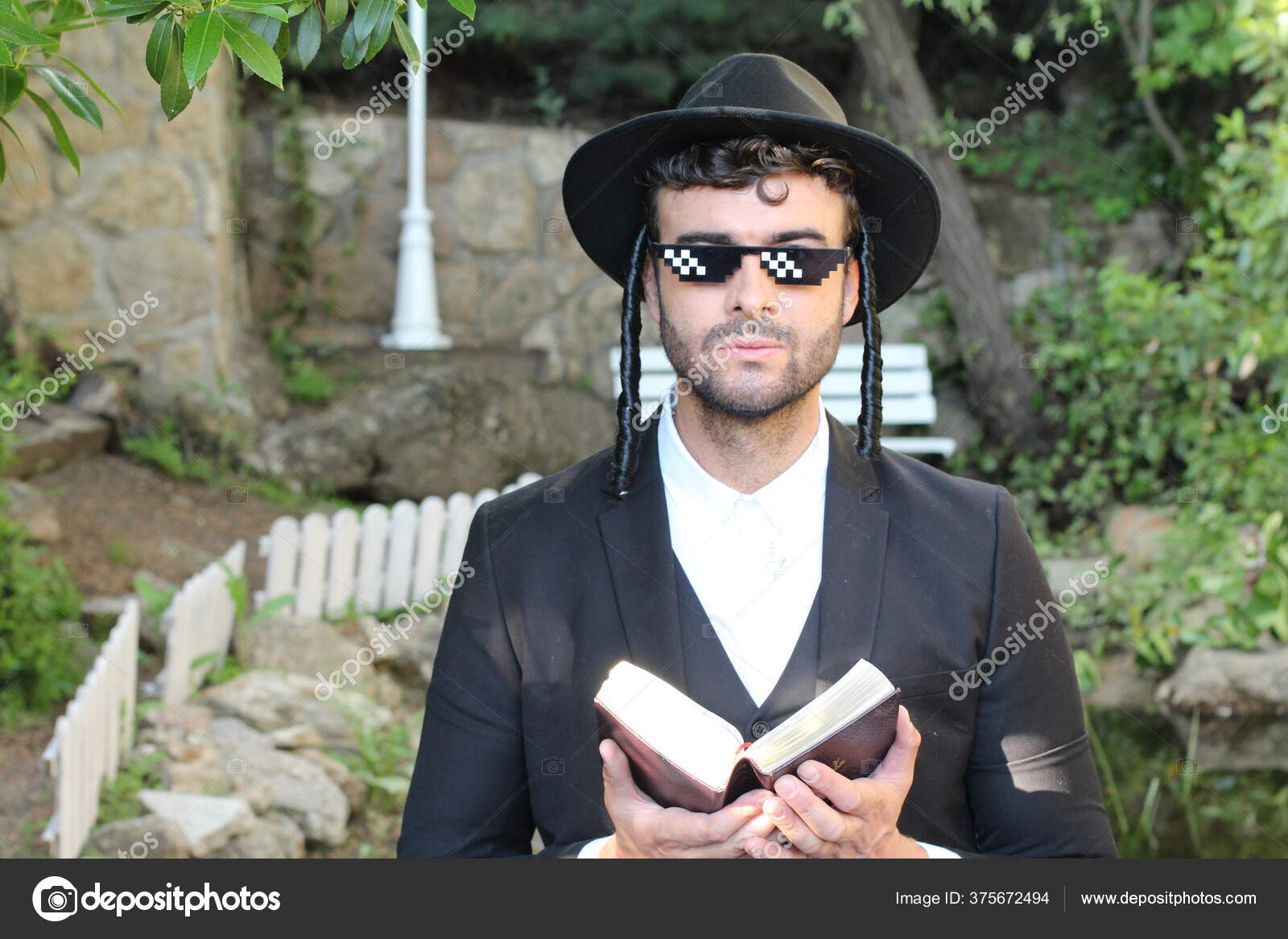 Close Portrait Handsome Young Rabbi Traditional Hat Tanakh Natural ...