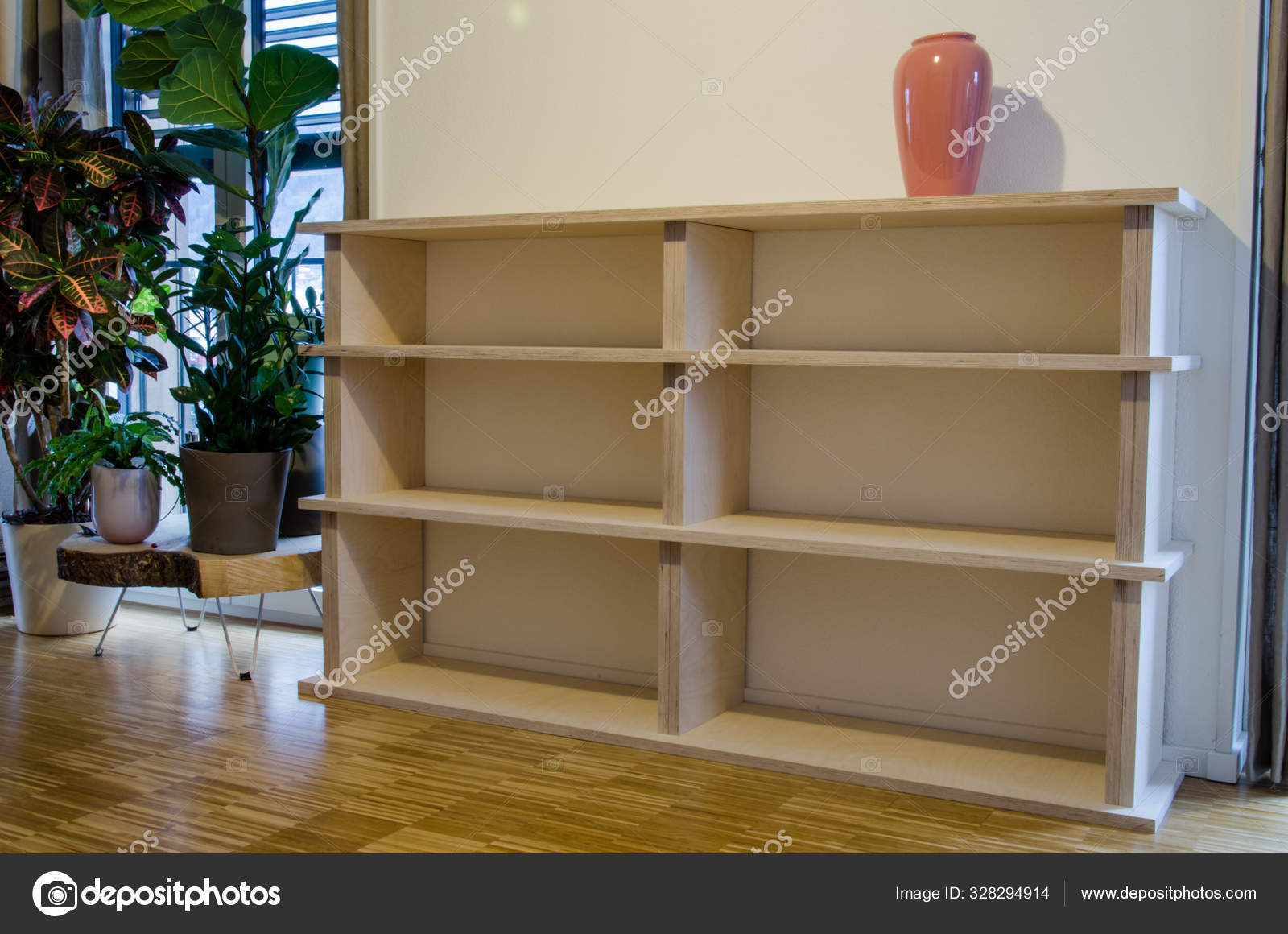 Empty Bookshelf Made Wood Flat Home Stock Photo by ©oiramn 328294914