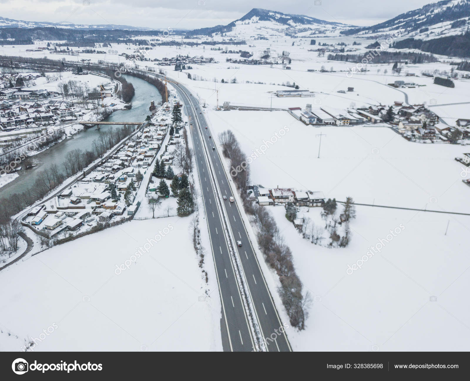 Aerial View Snow Covered Rooftops Mountain Village Winter — Stock Photo ...