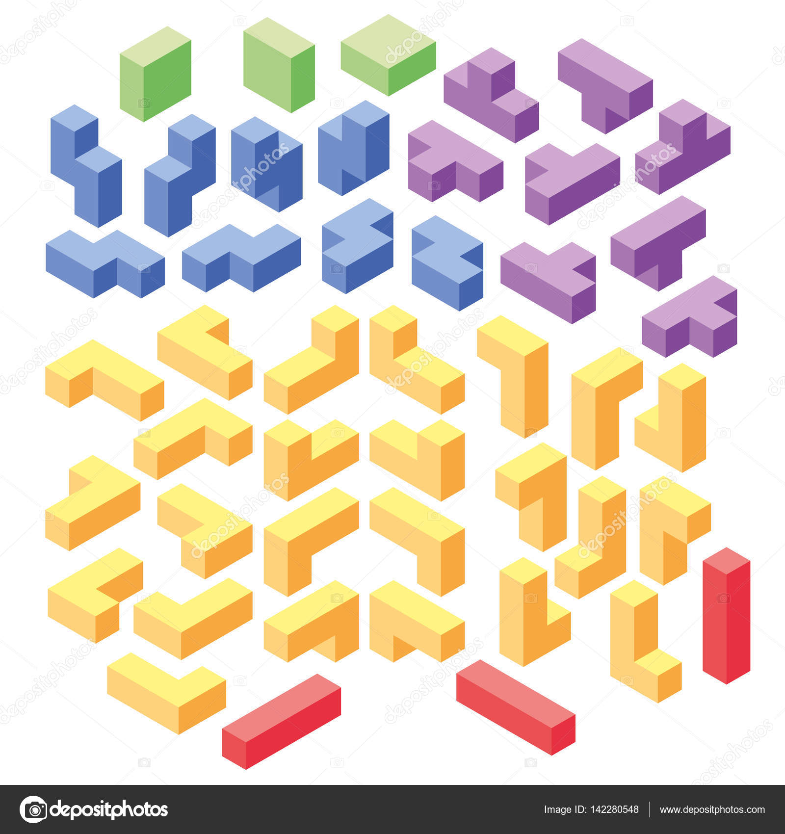 Set of color tetris blocks, isometric illustration Stock Vector Image by ©Badalov #142280548