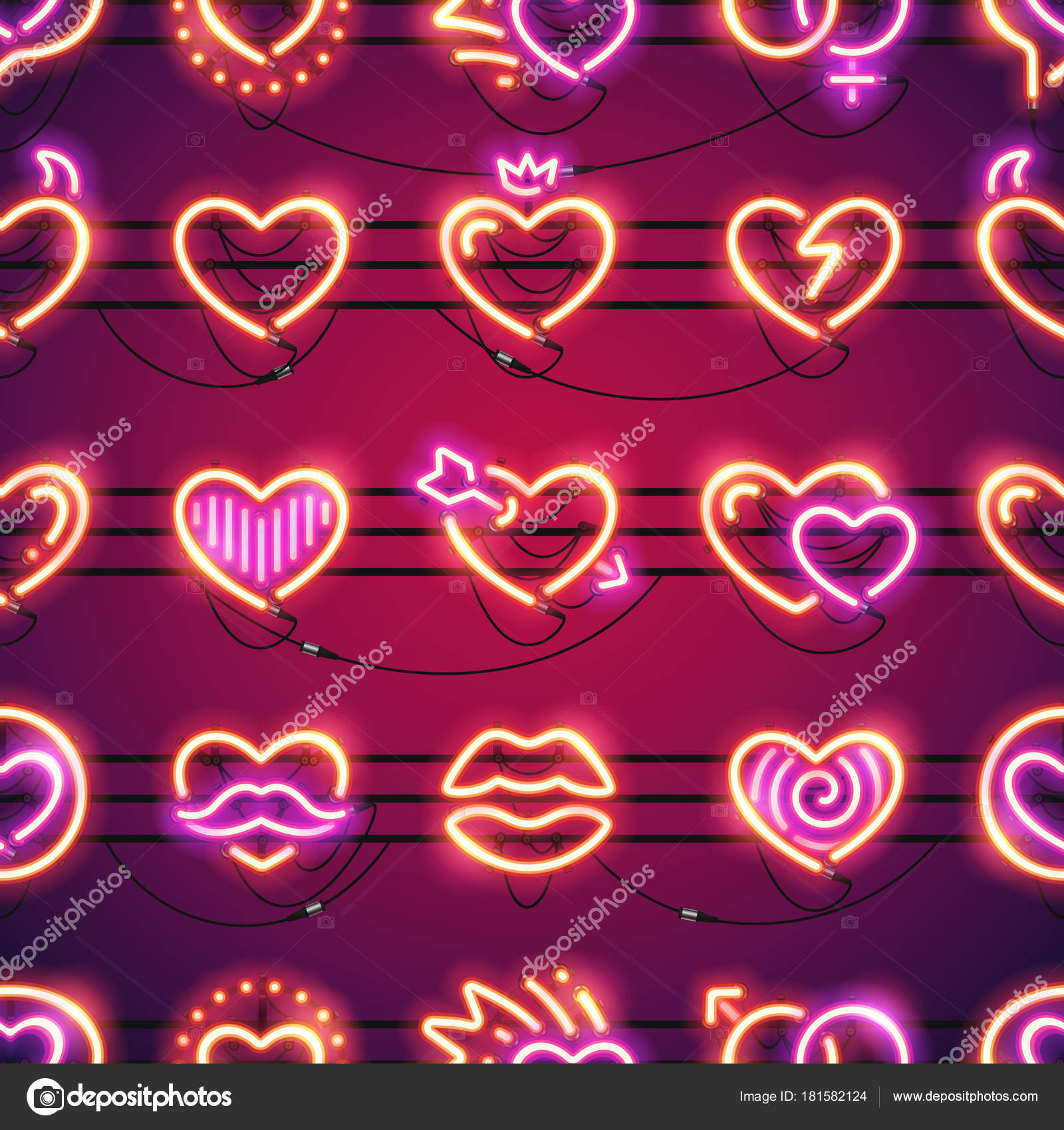 Neon Hearts And Stars Wallpaper