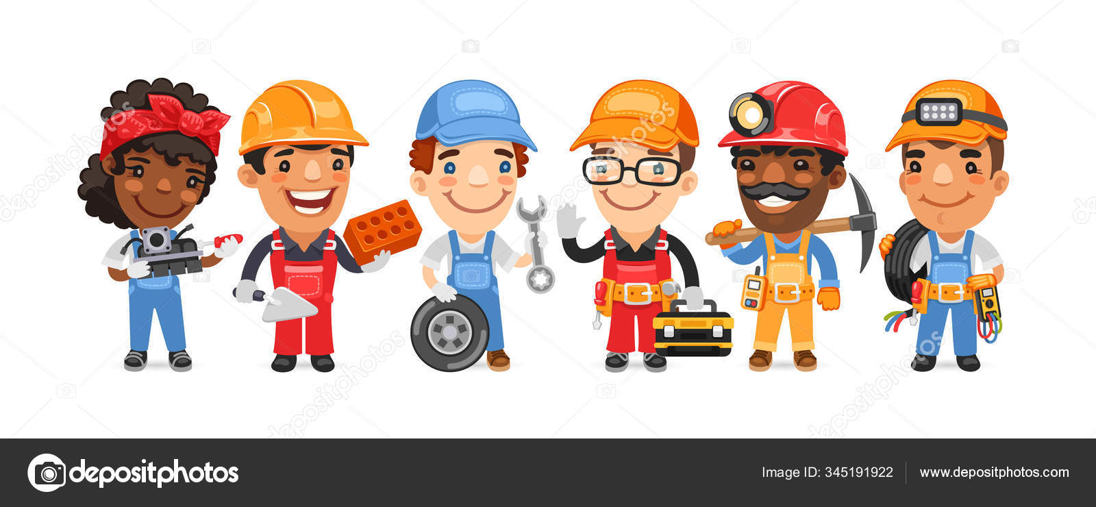 Karakter Pekerja Kartun dengan Profesi yang Berbeda Vektor Stok oleh ...