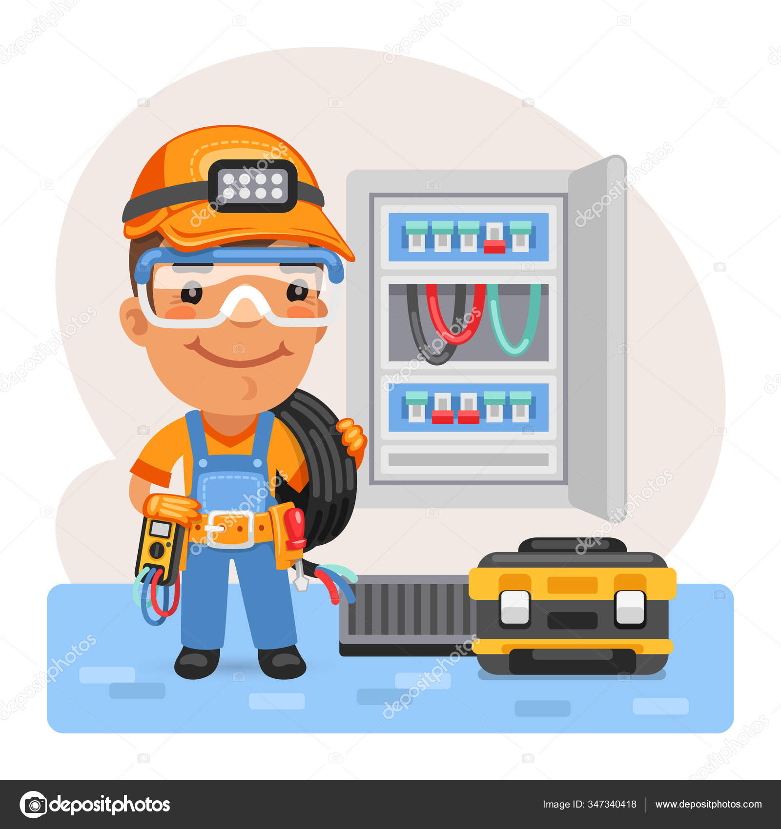 Cartoon Electrician Cable Man Stock Vector by ©Voysla 347340418