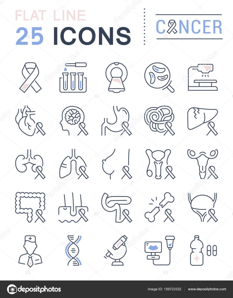 Set Vector Flat Line Icons Cancer — Stock Vector © andrei45454 #159723332