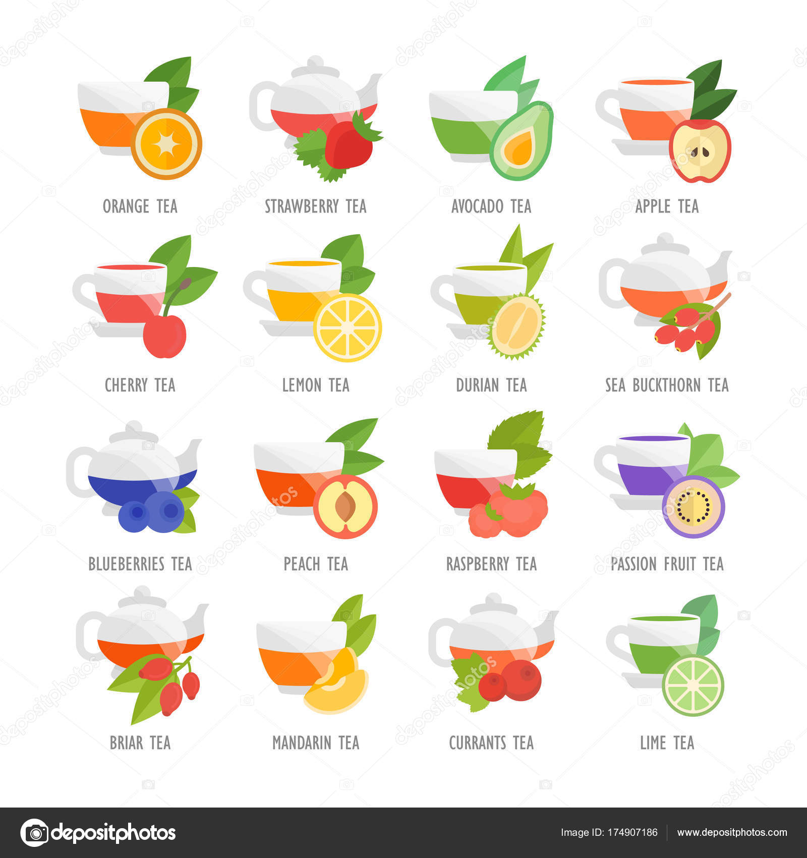 Set Vector Flat Icons of Fruit Tea Stock Vector by ©andrei45454 174907186