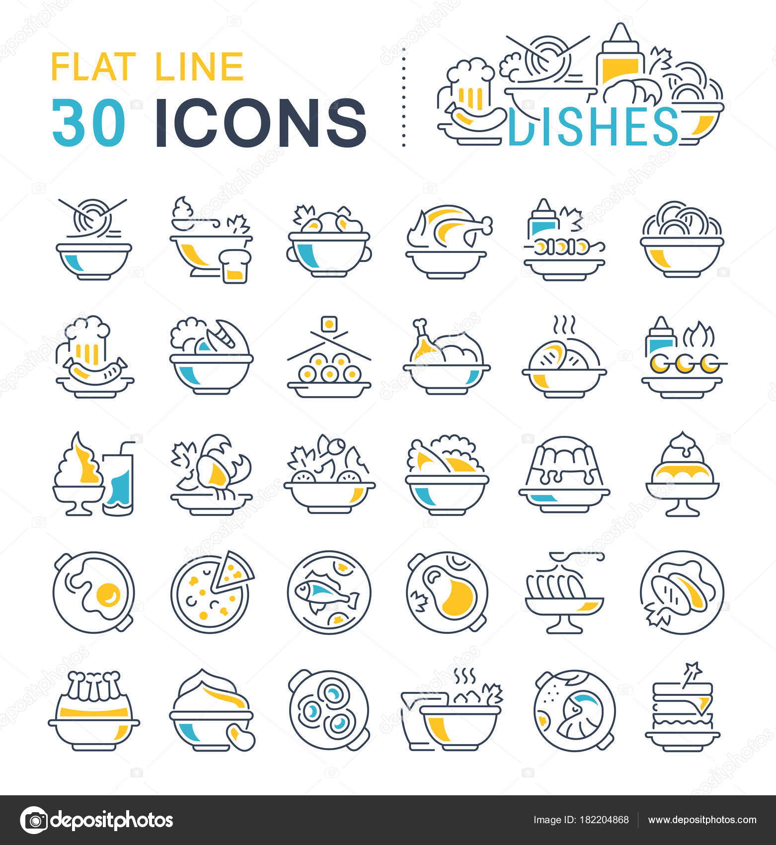 Set Vector Line Icons Sign Symbols Flat Elements Dishes Modern Stock ...