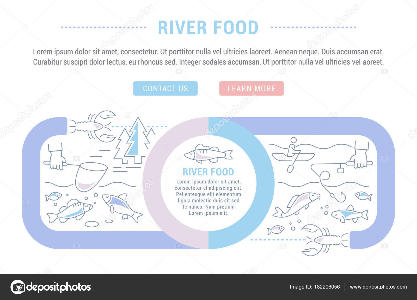 Line Illustration River Food Concept Web Banners Printed Materials ...