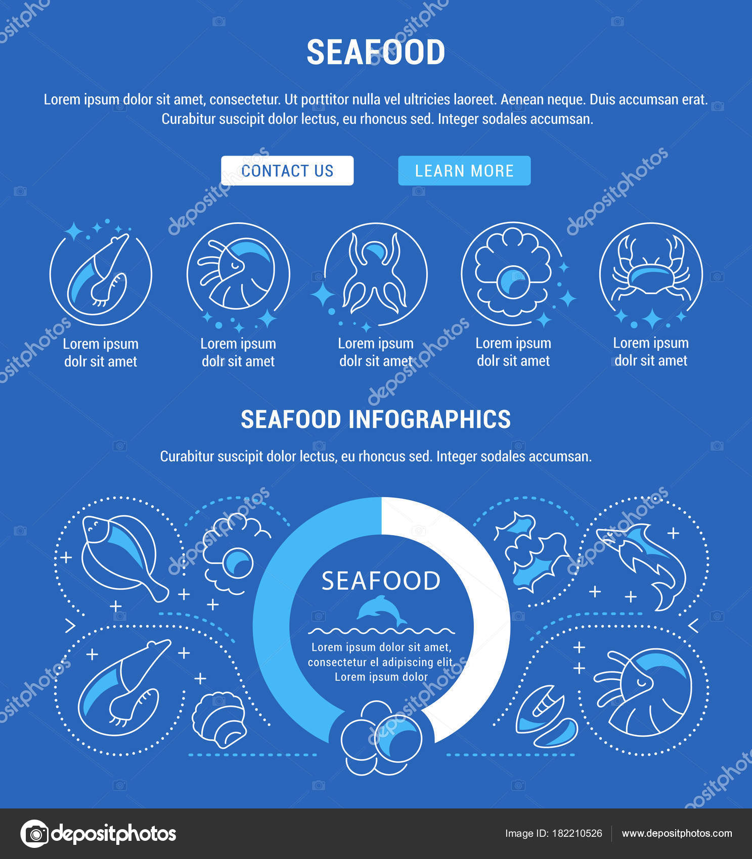 Line Illustration Seafood Concept Web Banners Printed Materials ...