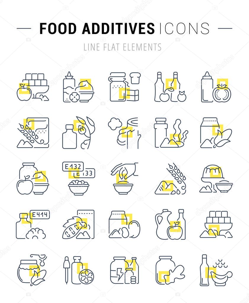 Set de iconos de línea vectorial de aditivos alimentarios. 2023