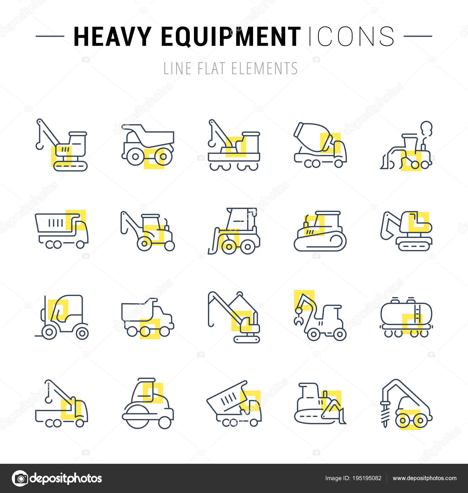 Set Vector Line Icons of Heavy Equipment. Stock Vector Image by ...