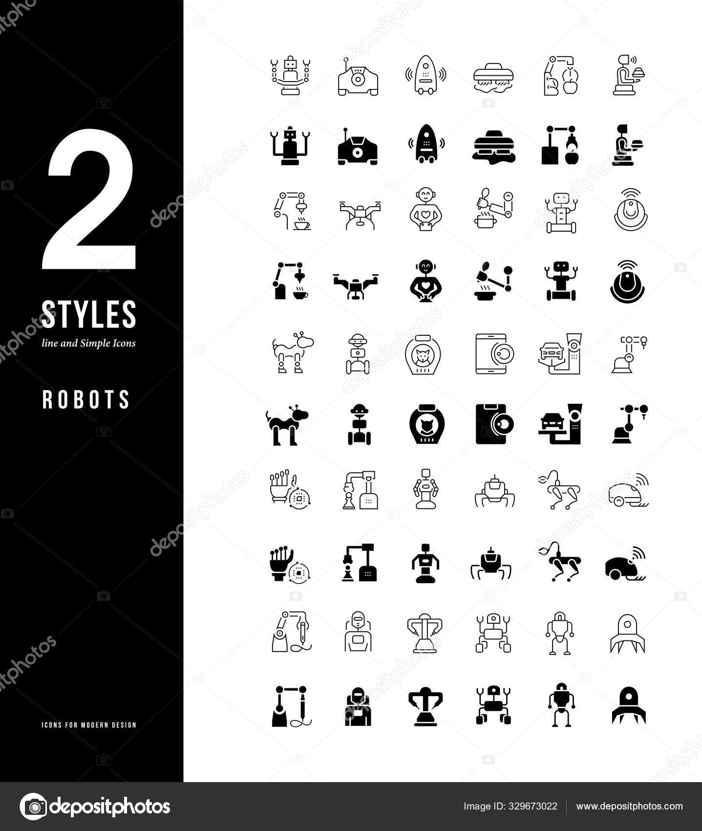 Simple Line Icons of Robots Stock Vector by ©andrei45454 #329673022