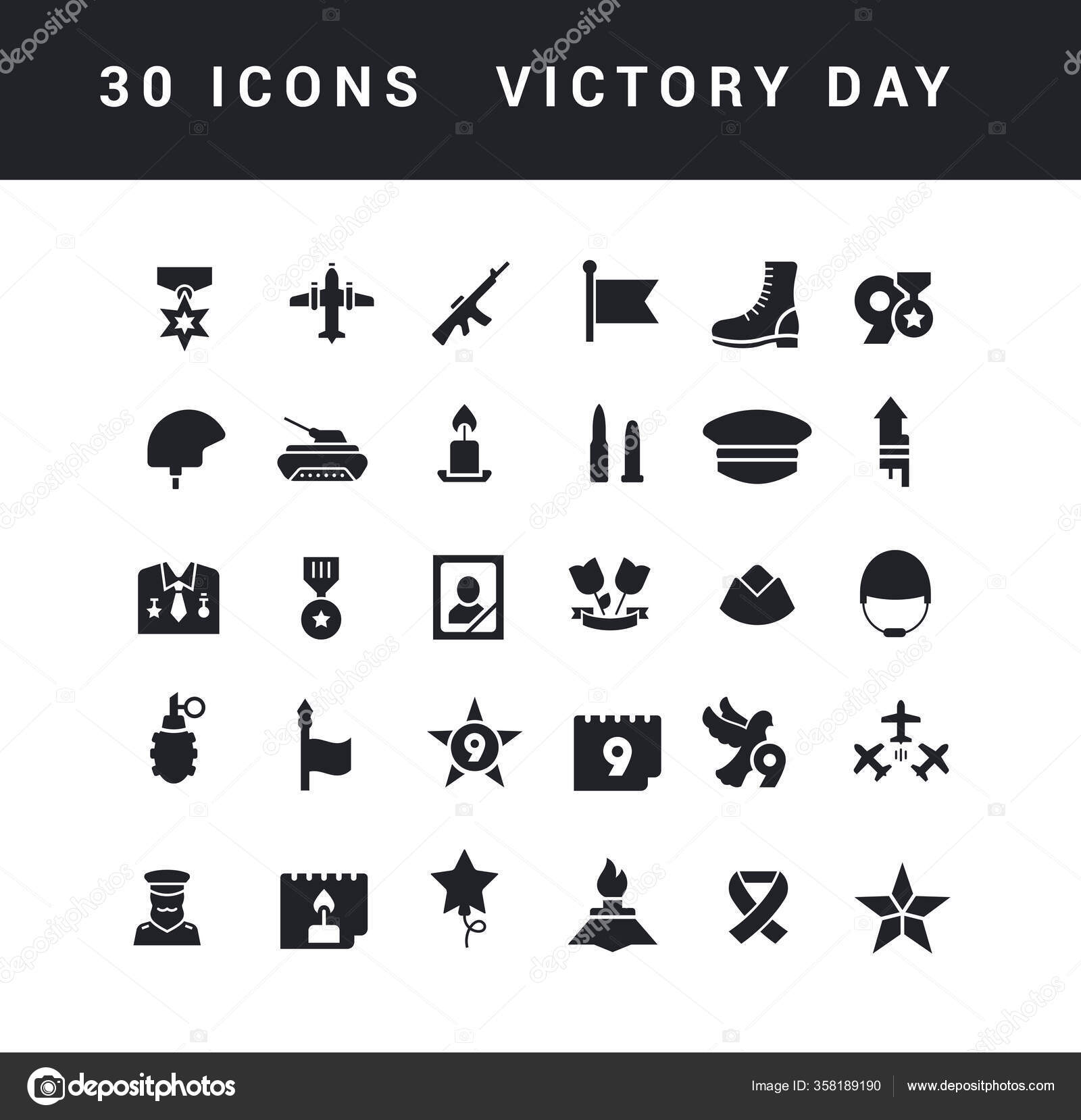Collection Vector Black White Icons Victory Day Simple Design Mobile ...