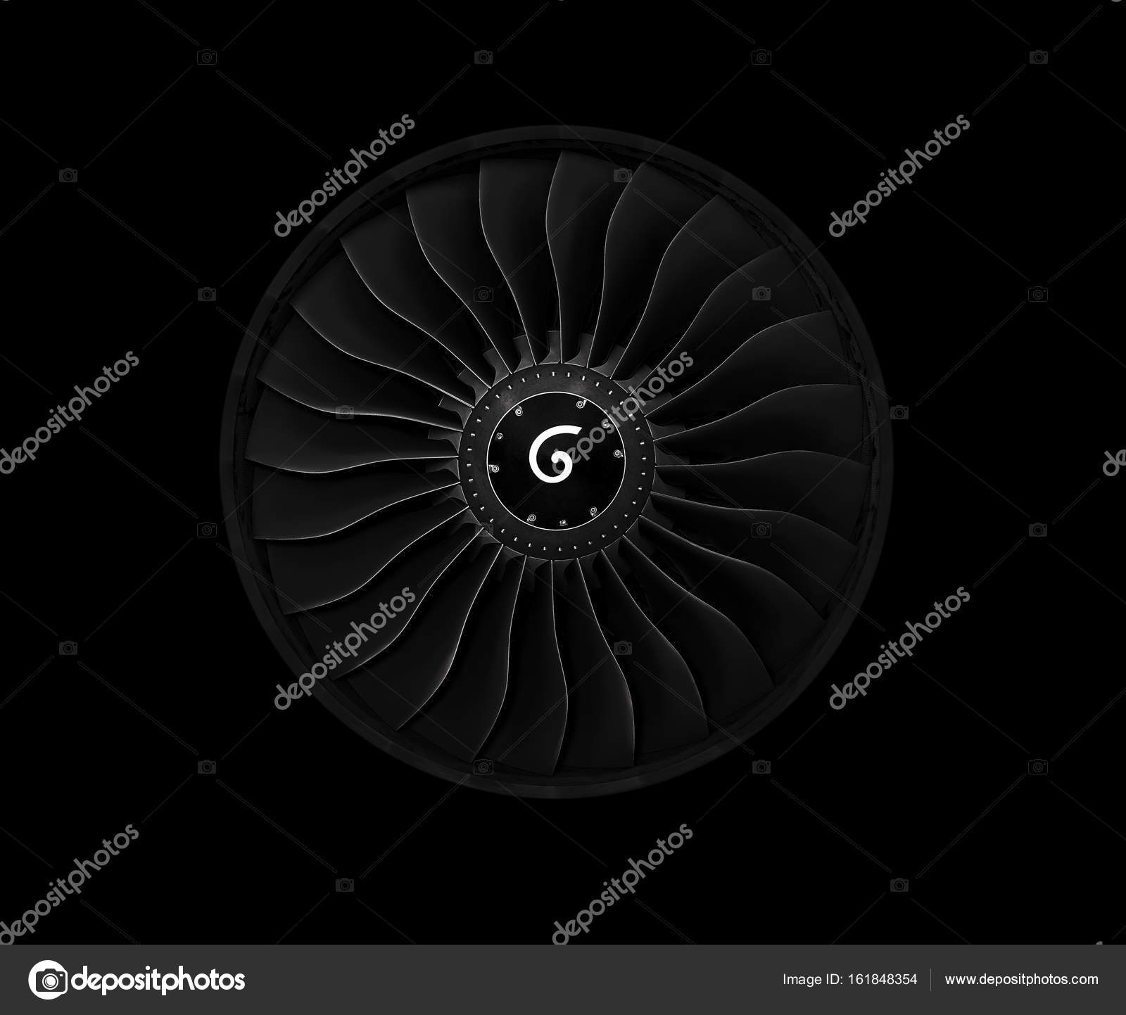 Jet engine front view isolated on black background. — Stock Photo ...