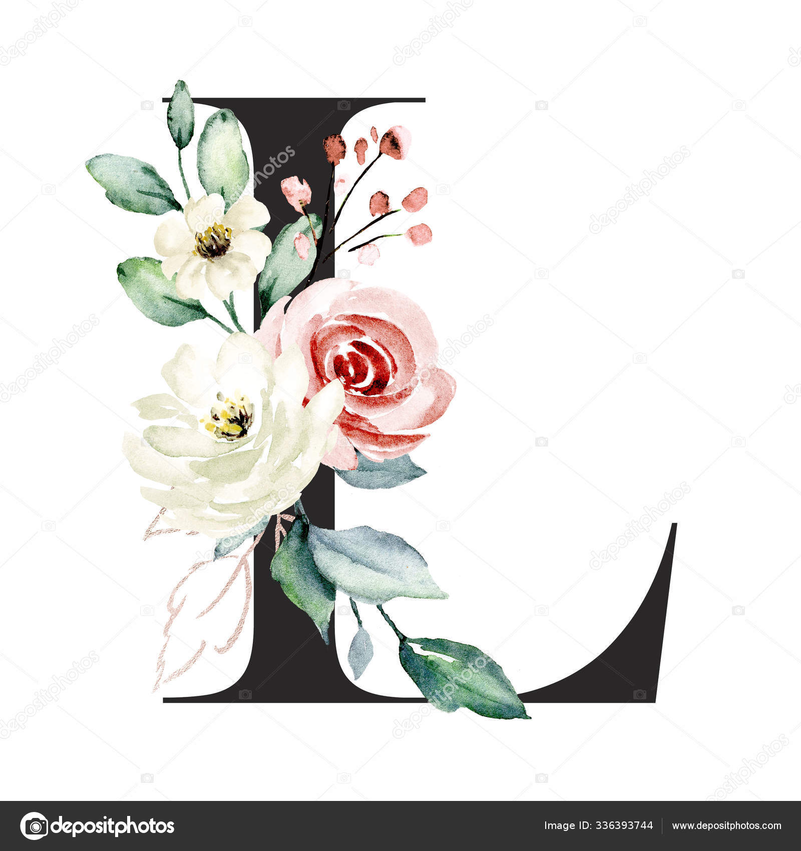Watercolor Art Painting Letter Flowers Leaves Floral Alphabet Stock ...