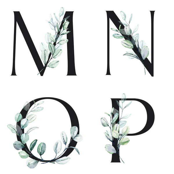 Floral Alphabet Letters Watercolor Flowers Creative Art Design Monogram ...