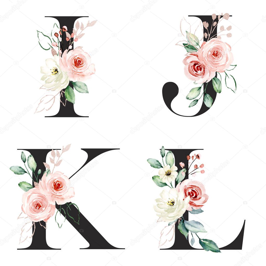 hermosas letras con flores y hojas, acuarela pintura 2023