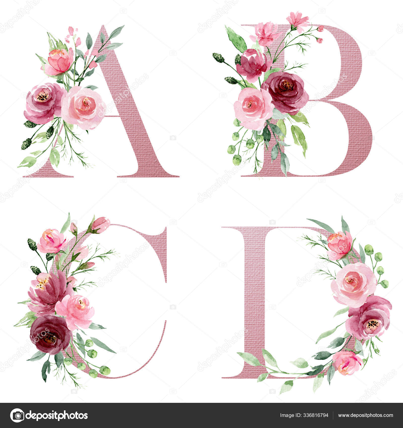 Floral Alphabet Letters Creative Watercolor Art Painting Stock ...