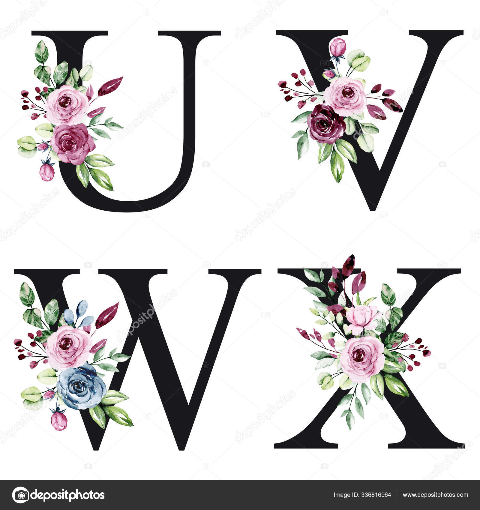 Alfabeto Floral Letras Com Flores Aquarela Design Arte Criativa ...