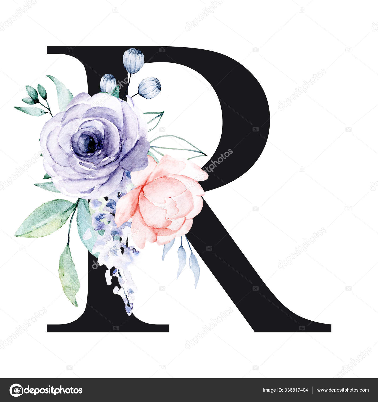 Beautiful Floral Letter Watercolor Flowers Leaves Stock Photo by ...