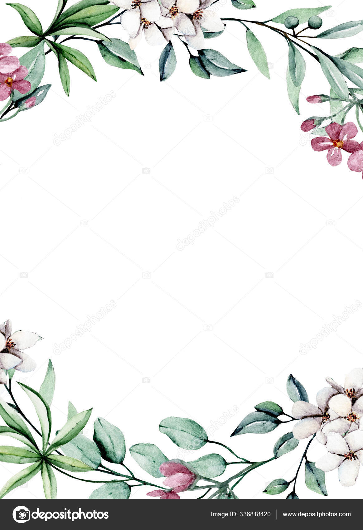 Floral Frame Border Flowers Watercolor Art Painting Greeting Card ...