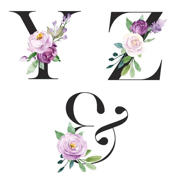 Beautiful Letters Set Flowers Leaves Watercolor Painting Stock Photo by ...
