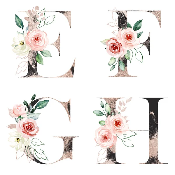 Beautiful Letters Set Flowers Leaves Watercolor Painting Stock Photo by ...