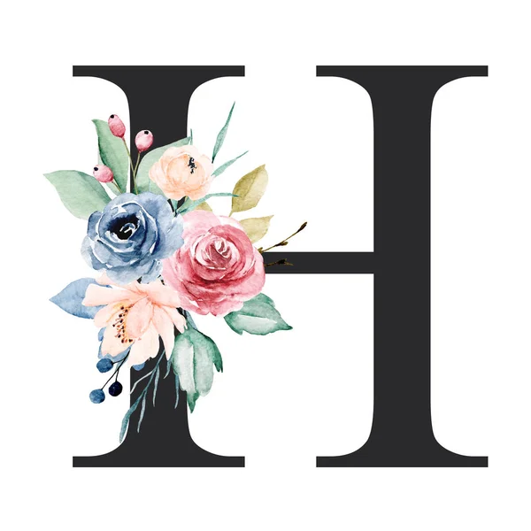 Floral Monogram Letter Watercolor Painting Flowers Leaves Stock Photo ...