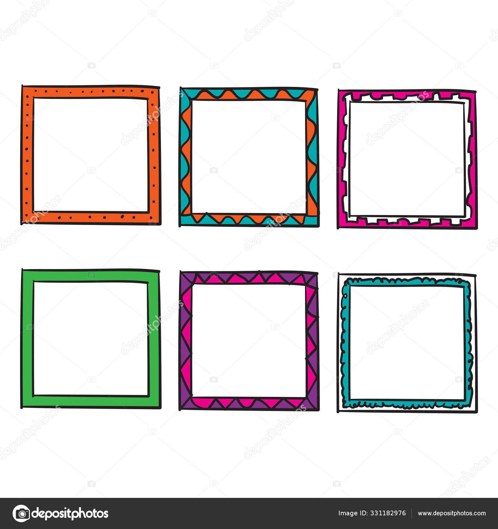 Doodle frame collection with bright color handdrawn doodle style vector ...