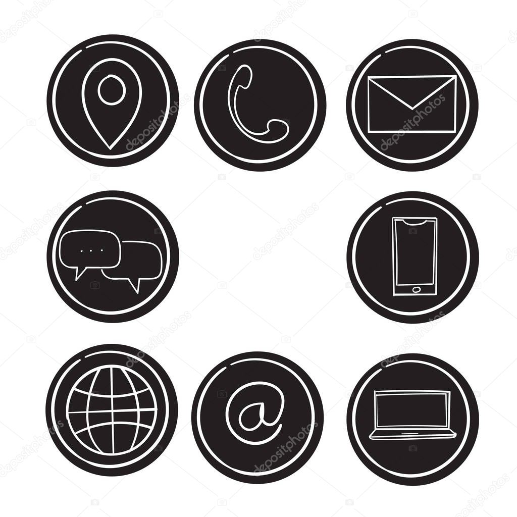 Contáctenos iconos con dibujado a mano doodle línea ilustración vector 2022