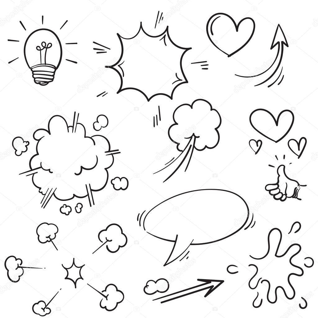 Elementos c micos dibujados a mano vectoriales garabatos con estilo de l nea fina aislados en ...