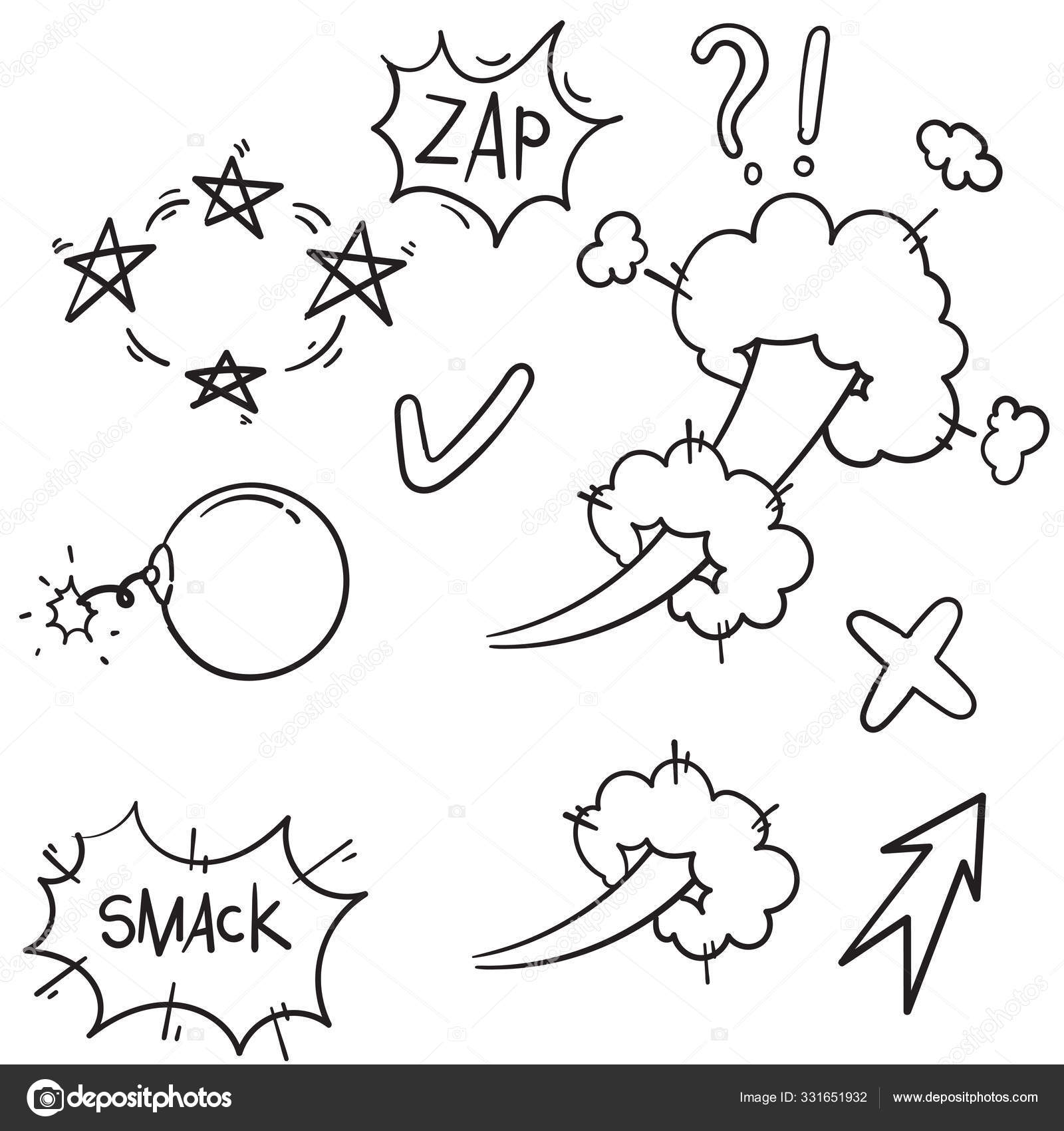 Set of doodle comic elements cartoon isolated on white background with ...