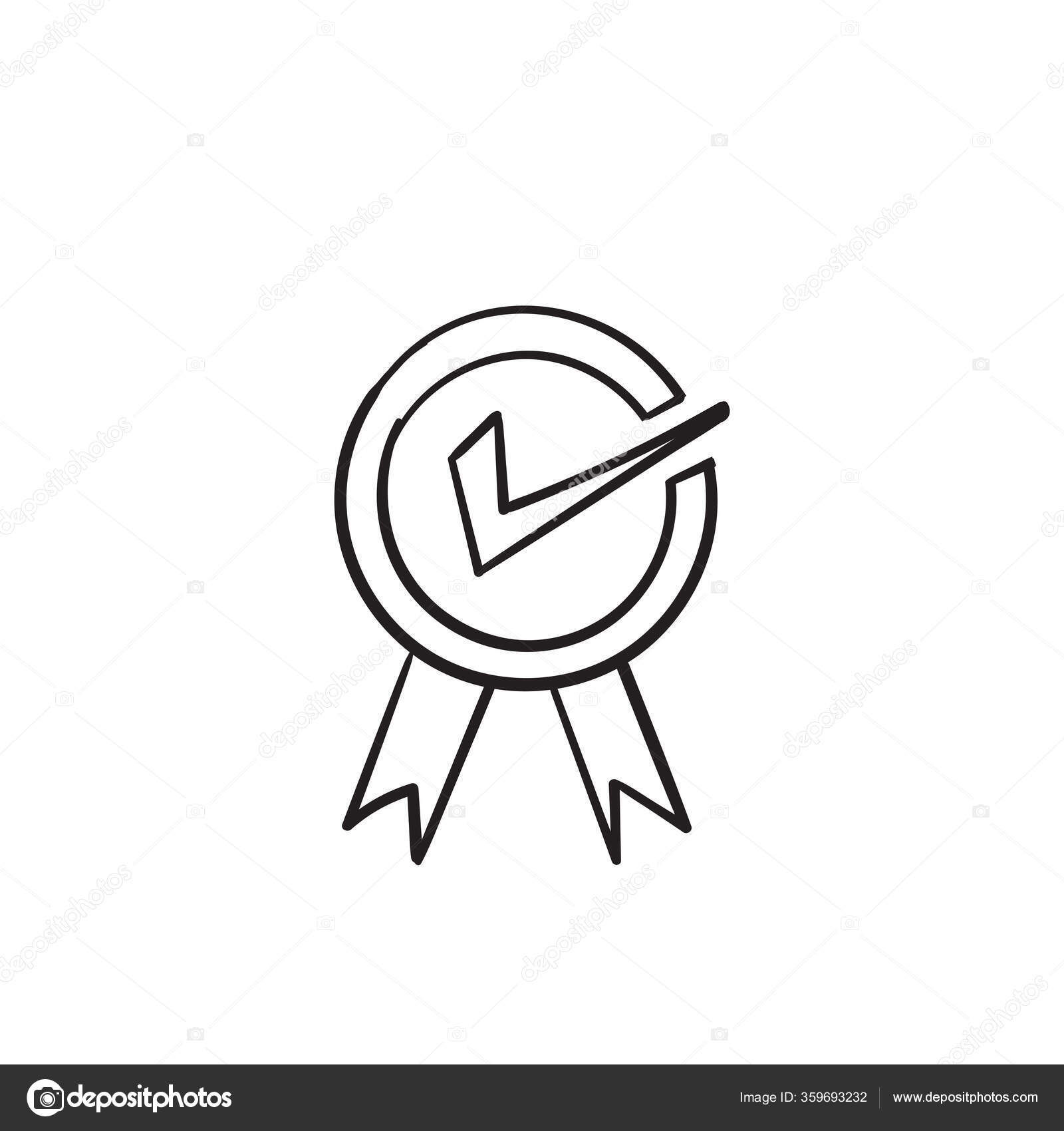 Hand Drawn Ribbon Check Mark Icon Emblem Vector Logo Template — Stock ...