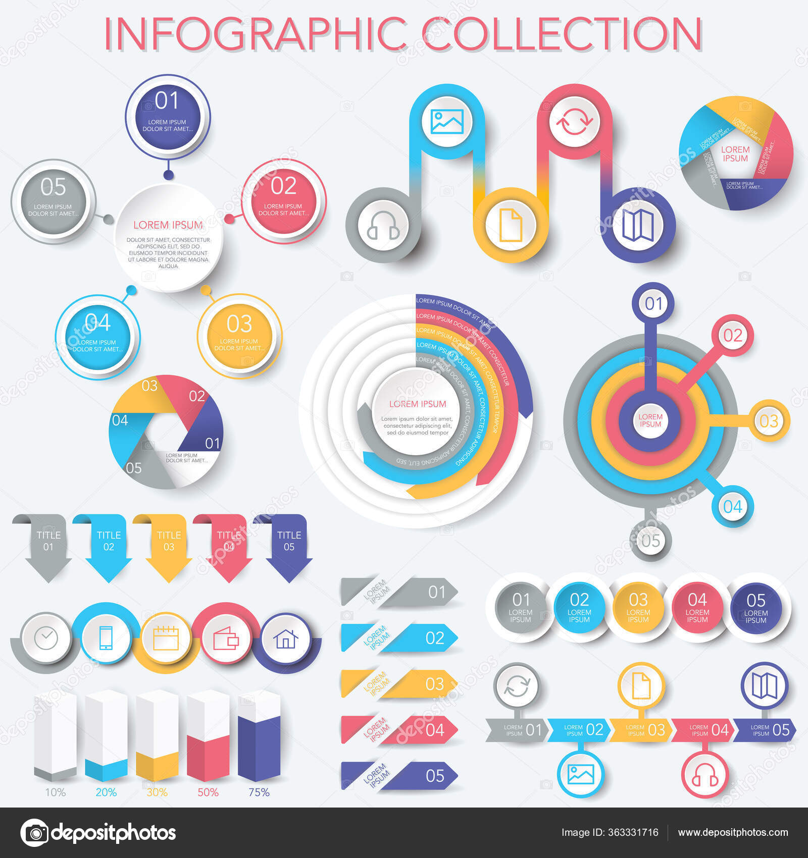 Infografische Sammlung Datenanalyse Diagramme Grafiken Vektor Stock ...