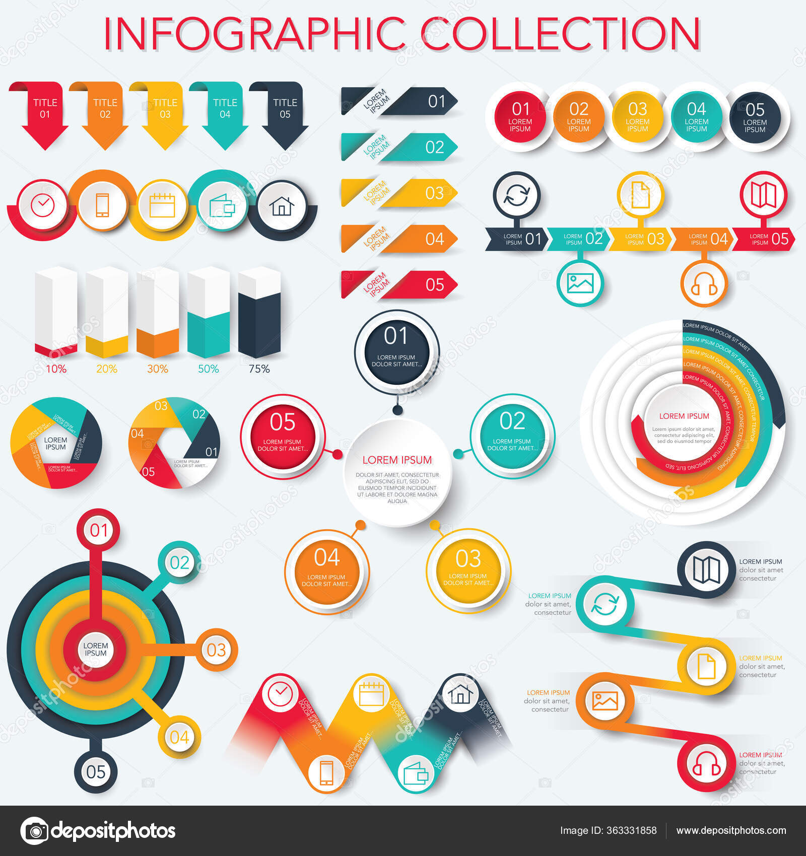 Infografische Sammlung Datenanalyse Diagramme Grafiken Vektor Stock ...