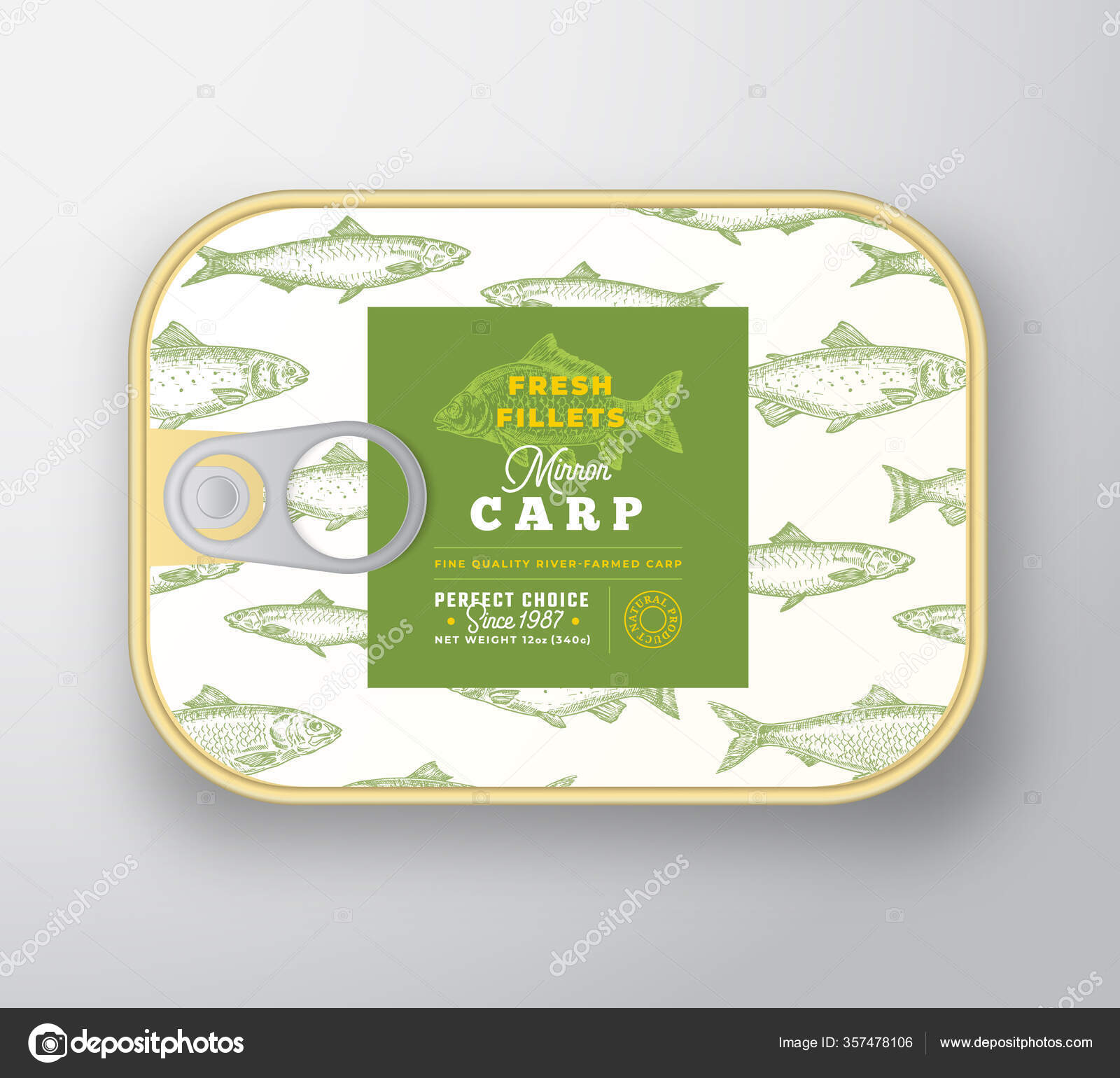 Etikettenschablone für Fischkonserven. Abstrakter Vector Fisch ...