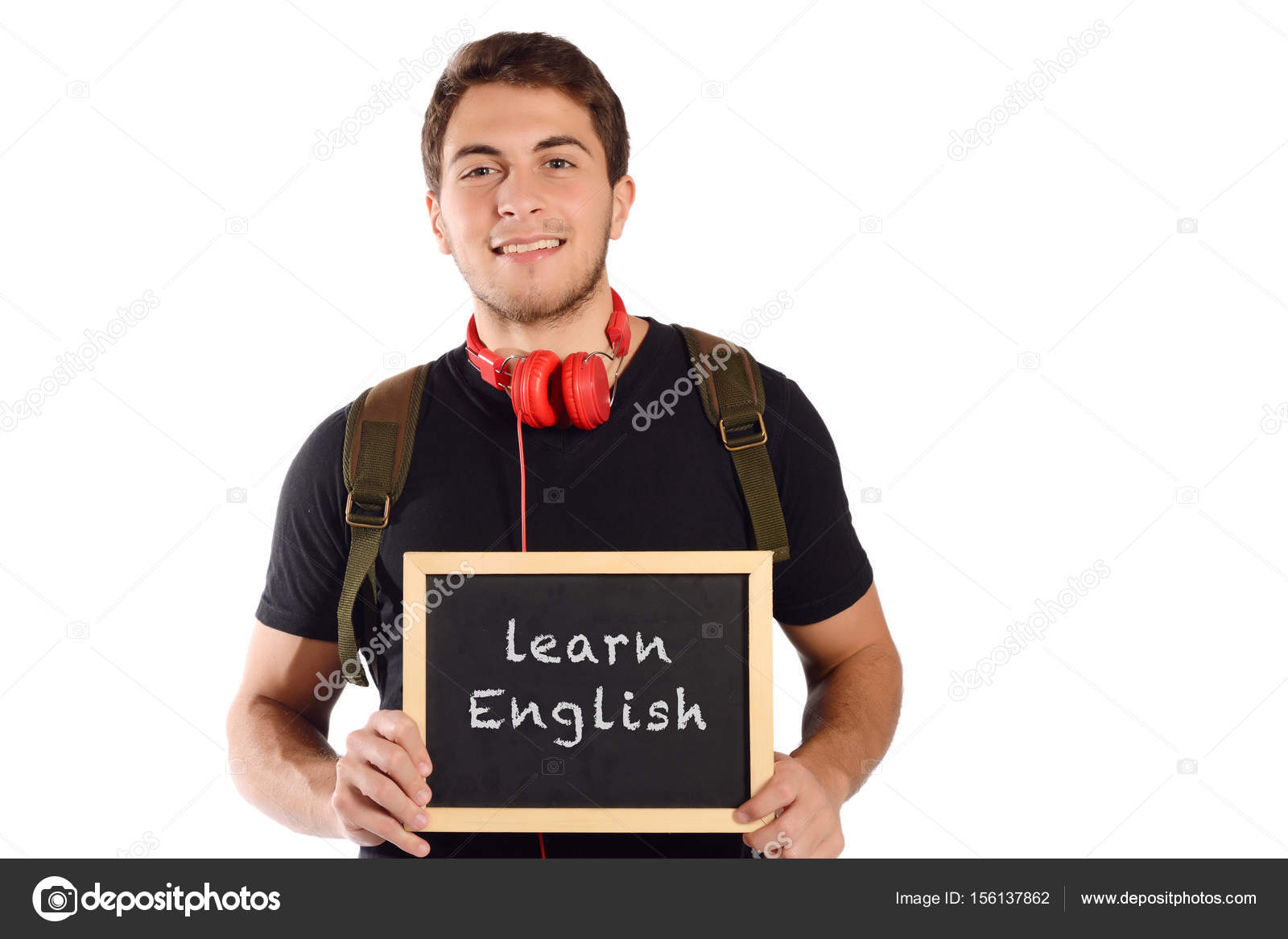 Man holding chalkboard with "learn english". — Stock Photo ...