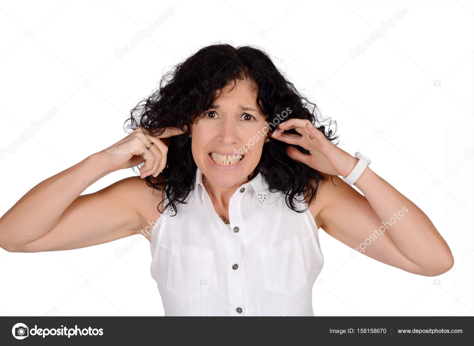 Woman covering her ears. Stock Photo by ©nicomenijes 158158670