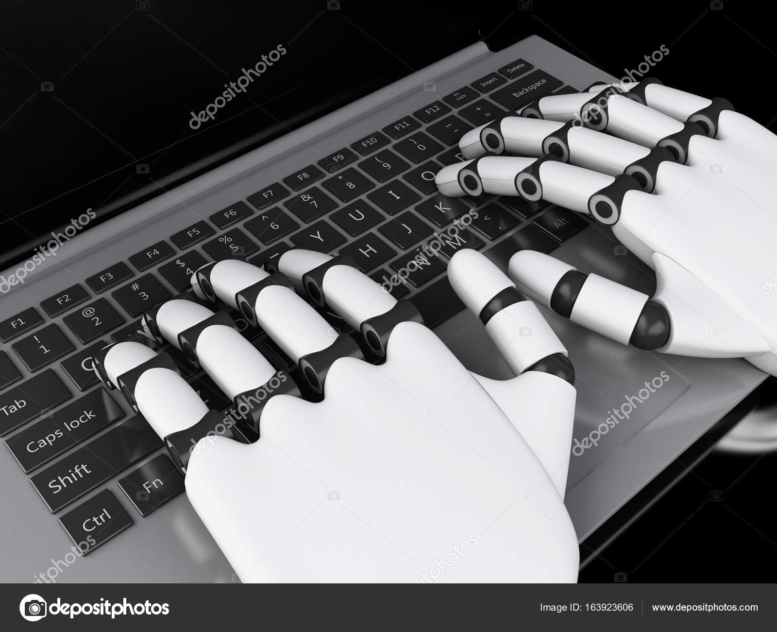 3d illustration. Robotic hands typing on a notebook keyboard Stock ...