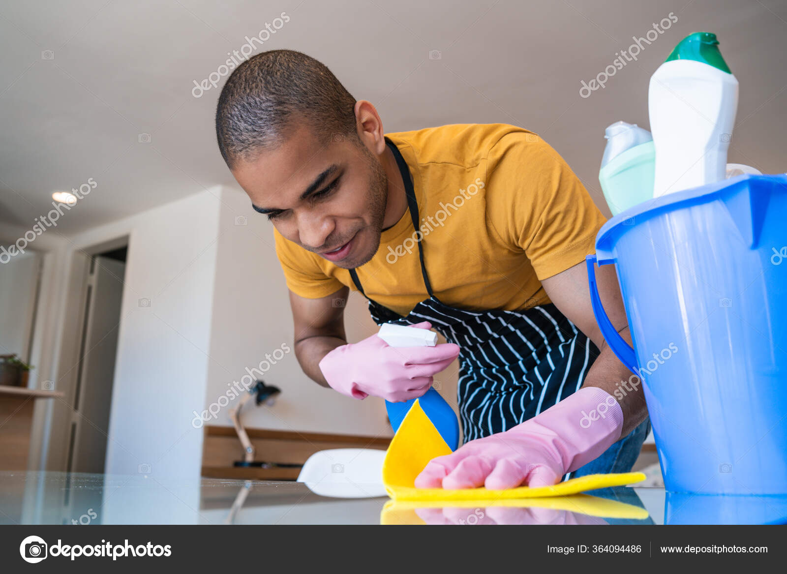 Close Young Latin Man Cleaning Stains Table Home Housekeeping Cleaning ...