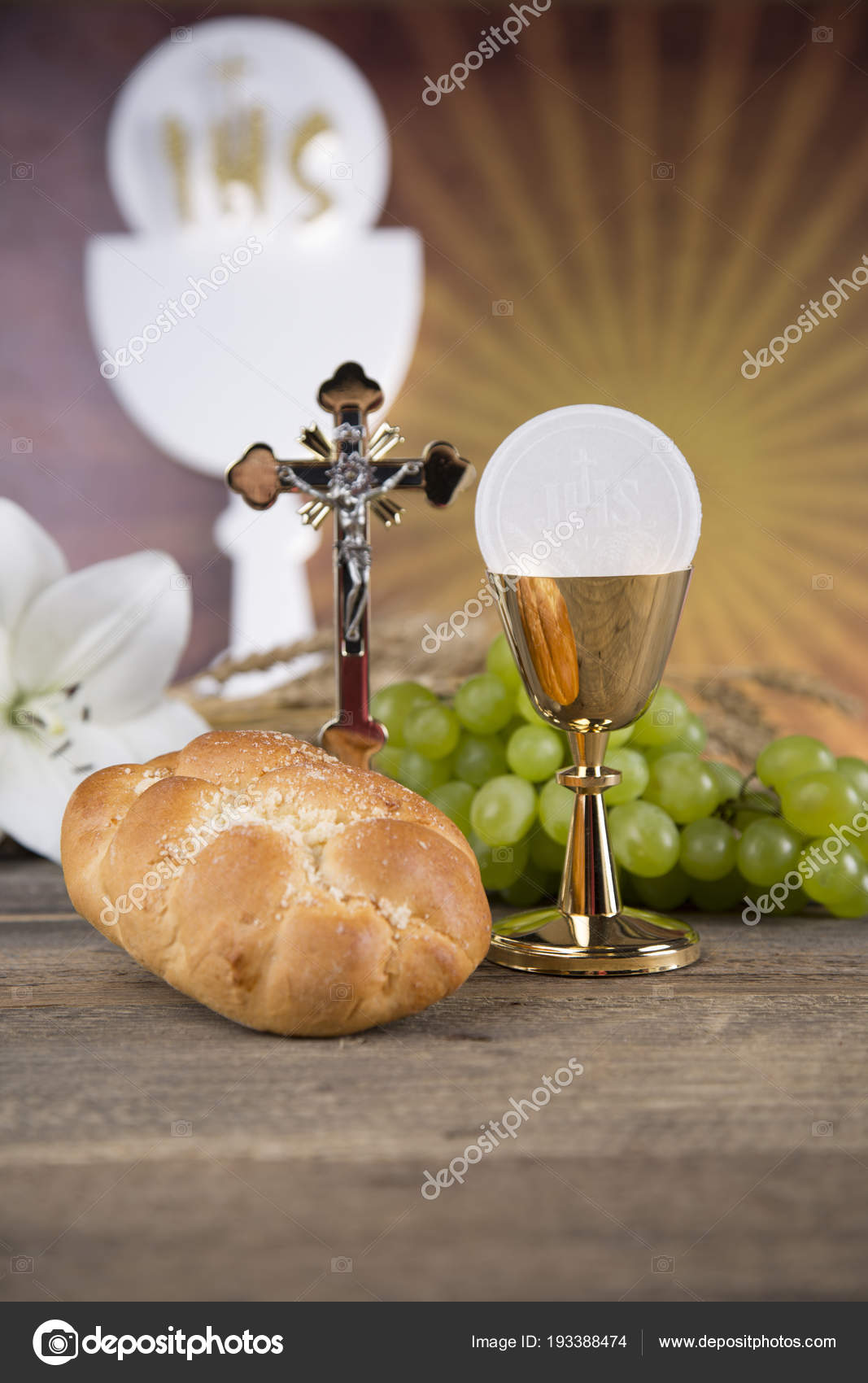 Eucharist symbol of bread and wine, chalice and host, Stock Photo by ...
