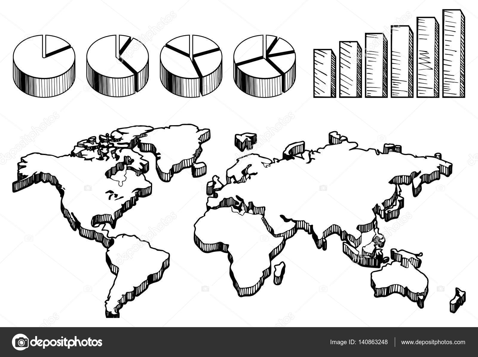 3D world map with pie and column charts Stock Vector Image by ...