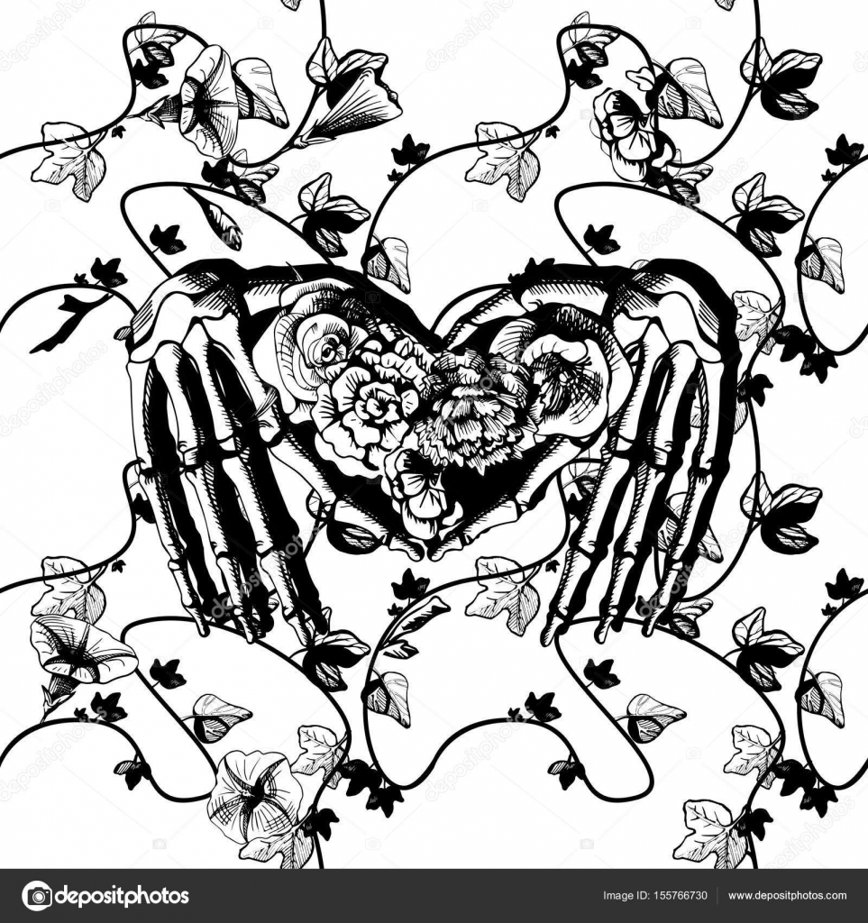 Skeleton Hand Holding Heart Drawing