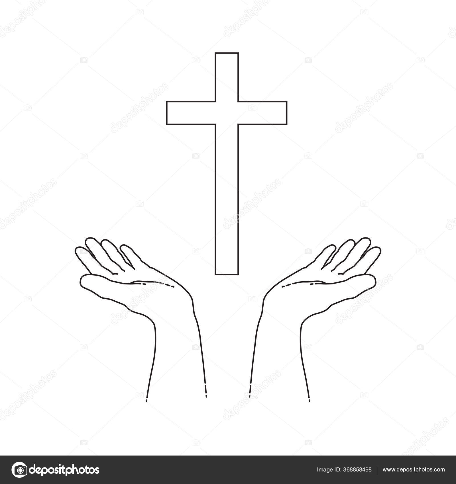 Praying Open Hands Cross Isolated White Background Line Design Editable ...