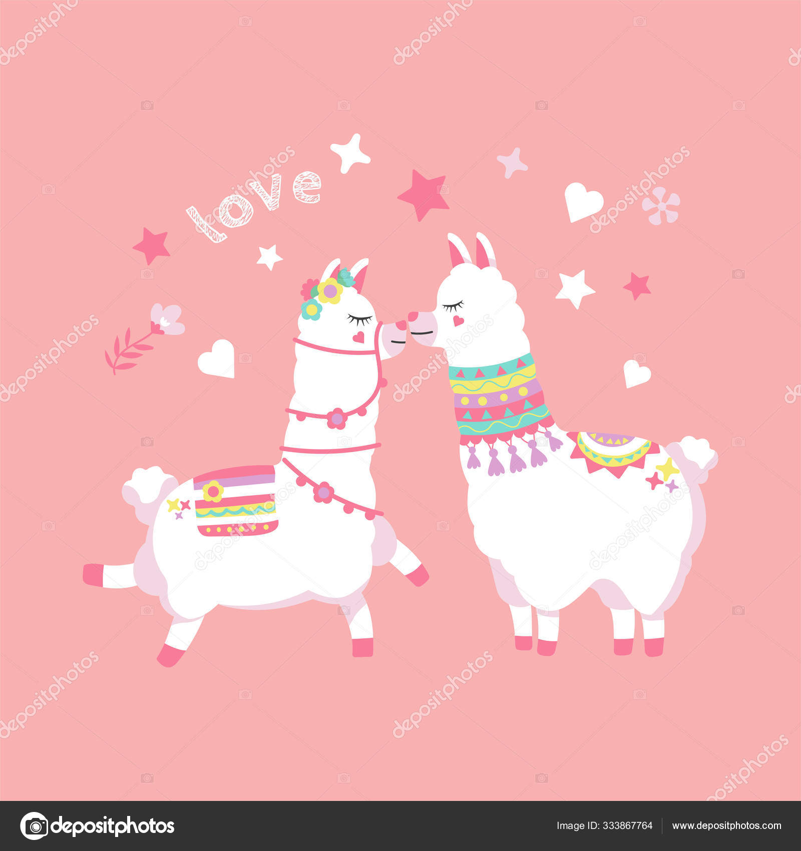 Cute Kissing Lama Characters Vector Illustration Pink Background Stock Vector By ©anna11957